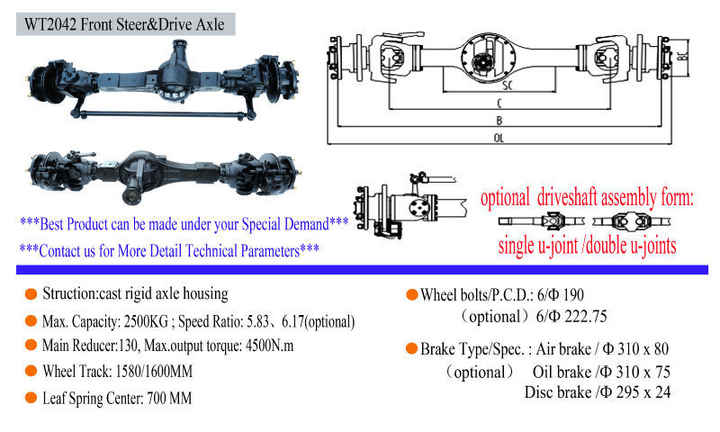 6X6 Heavy Truck Trailer Front Wheel Drive Steer Axle