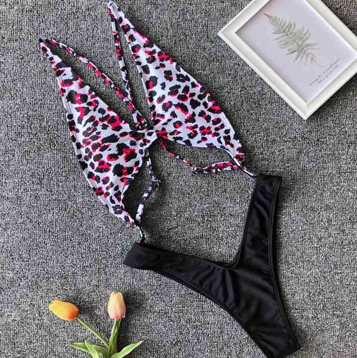 Monokini Swimwear Women Neon Swimsuits Backless Bikini Thong