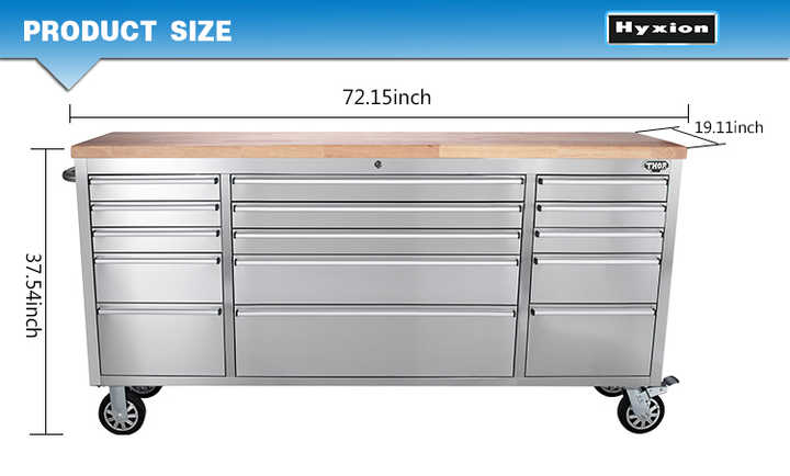 72 Inch Stainless Steel Trolley Mechanic Tool Box with Wheels