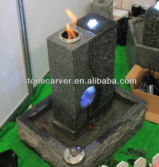 Lighted Fire Stone Water Fountain - Garden Decor