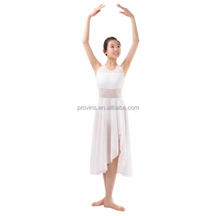 Lyrical Ballet Long White Dance Costume Dress for Adults