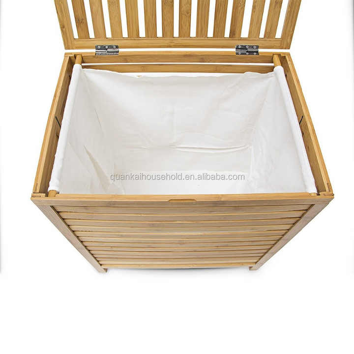 Bamboo Laundry Cabinet Laundry Box with Air-permeable Lid and Removable ...