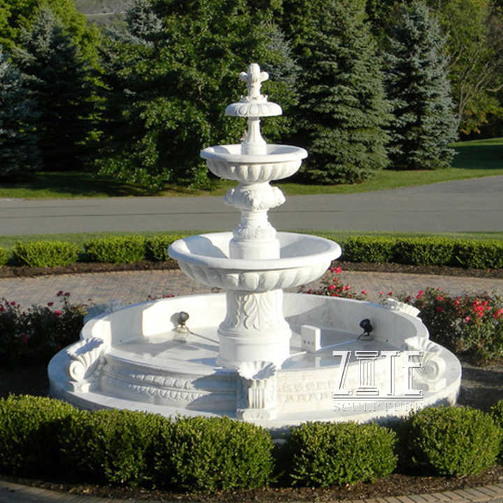 Garden Decorative White Marble Two Tier Classical Water Fountain