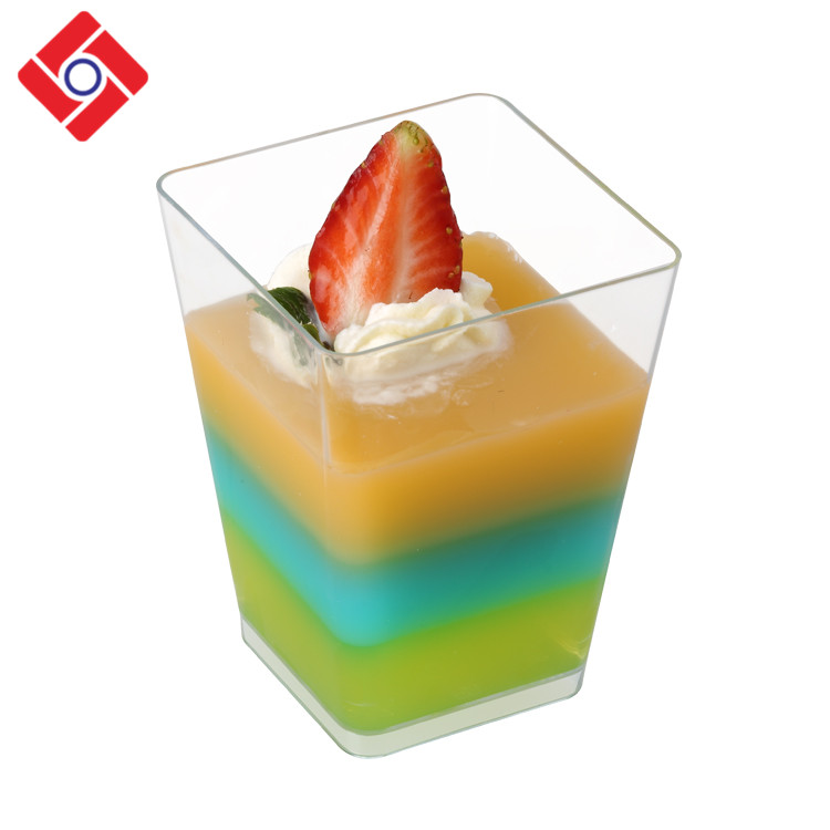 Customized Packaging square Jelly Mousse Cake PS Plastic Mini Cup 5OZ ...