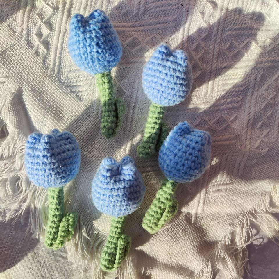 Crochet Flower Tulip Handmade Yarn Embellishments for DIY Crafts ...