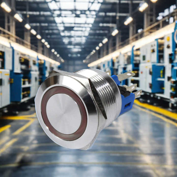 IP67 220V Flat Momentary Metal Pushbutton LED Switch - 50K Cycles