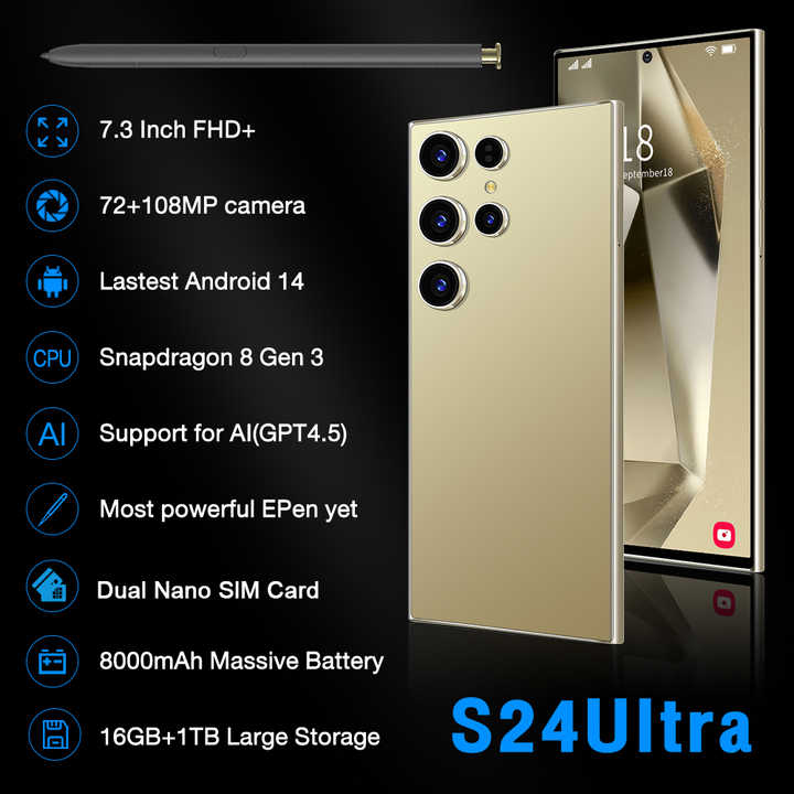 S24 Ultra 2025 Smart Android 8000mah 5G 16GB+1TB Qualcomm Processor Beauty Camera Dimensity 9000 ...