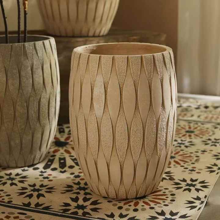 Magnesium Clay Floor-Standing Flower Pot Round Green Plant Large Vase ...