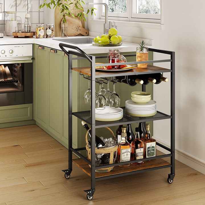 JINFU Industrial Mobile Kitchen Shelf Rolling Drink Trolley Carbon ...