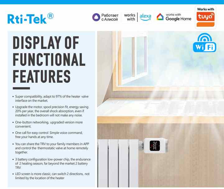 Rti-tek Ultra-Low Power Tuya Smart TRV Thermostat for Apartments