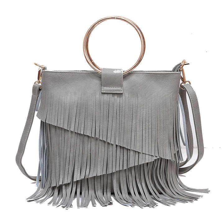 Wholesales Women Fashion PU Tassel Handbags Metal Handle Layered Fringe ...