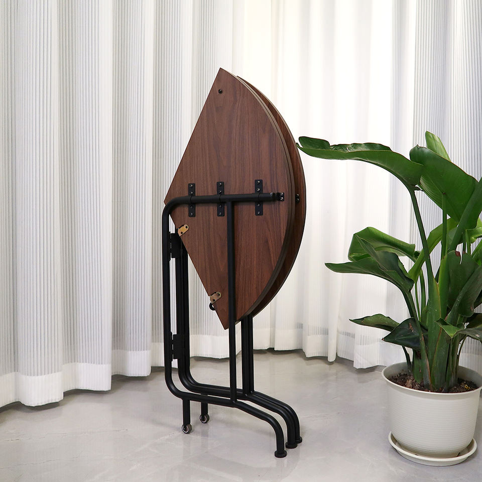 Simple Design Metal Legs Wood Round Dining Table Portable Folding Table ...