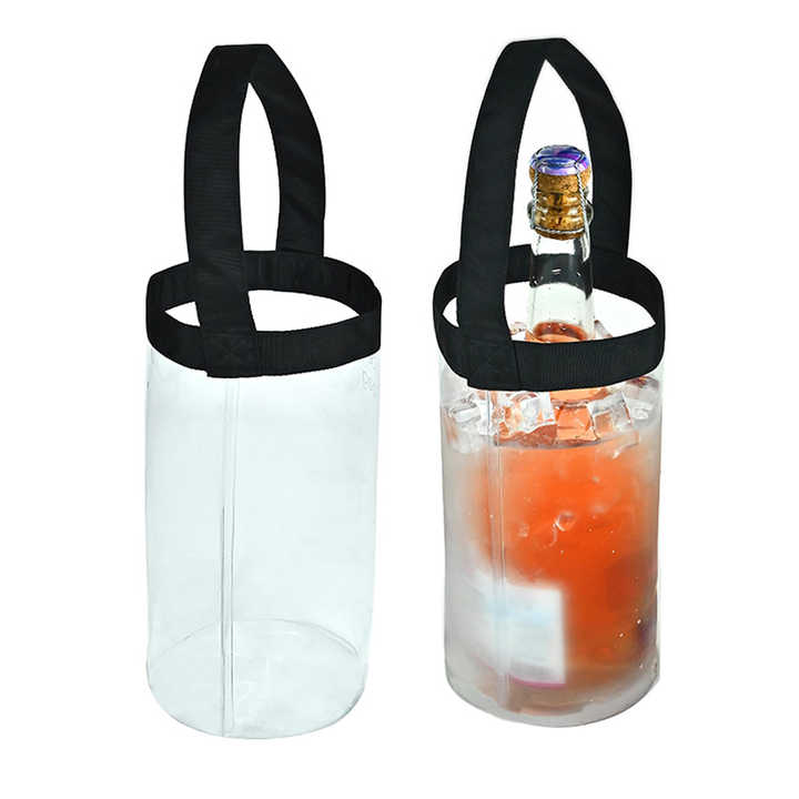 Round Safe PVC Wine Bottle Chiller Ice Bucket Ice Wine Bag Portable ...