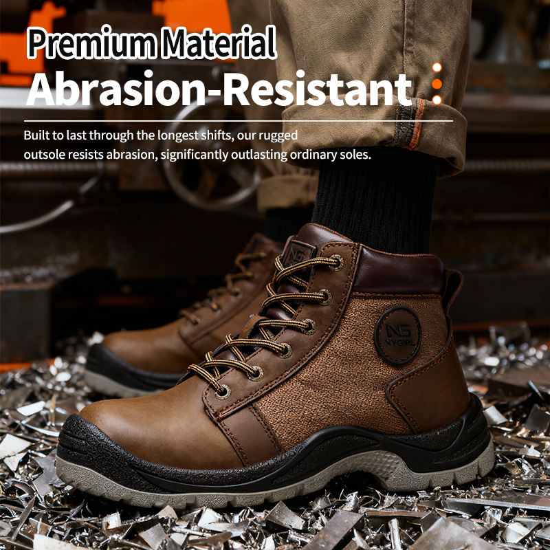 Unisex Steel Toe Safety Shoes Genuine Leather Upper PU Outsole Anti ...