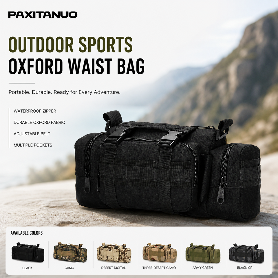 Outdoor Sports Oxford Waist Bag with Waterproof Zipper Adjustable Belt ...