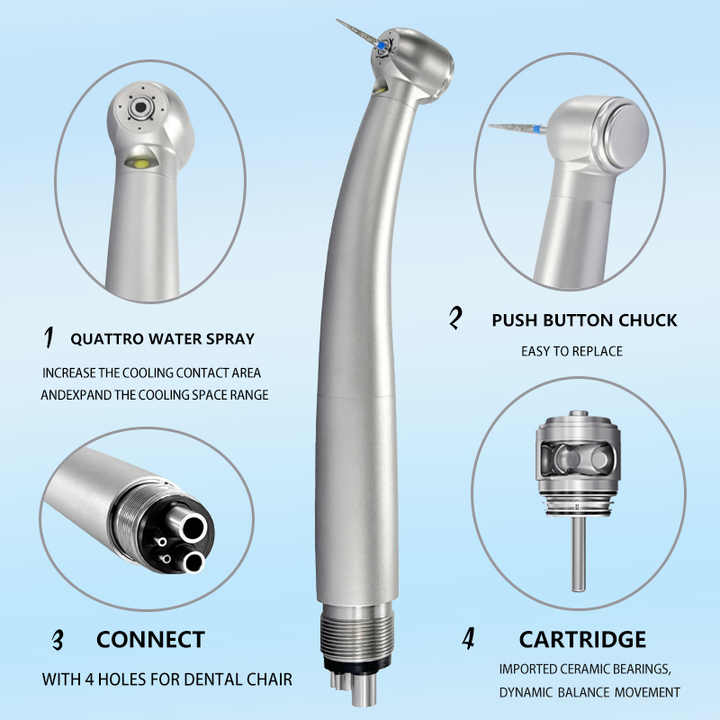 CP-M800LG Dentist Materials air Turbine Ceramic Bearing High Speed Handpiece 4 Holes LED ...