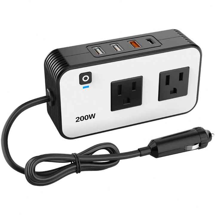 200W Dual Car Power Inverter Adapter Single Phase DC12V AC110V Plug-In ...