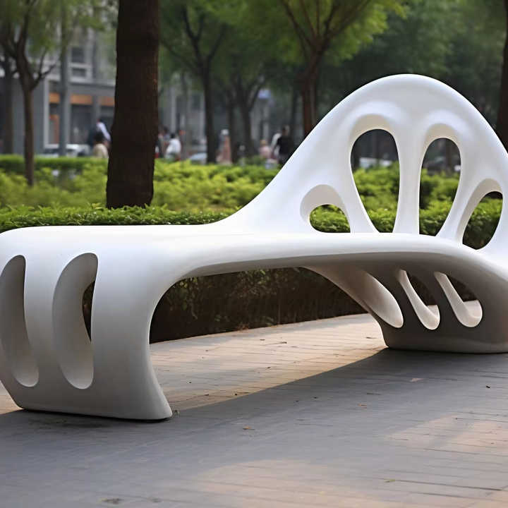 Factory GRC White Garden Chair Polished Pebble Seat Curved Bench ...