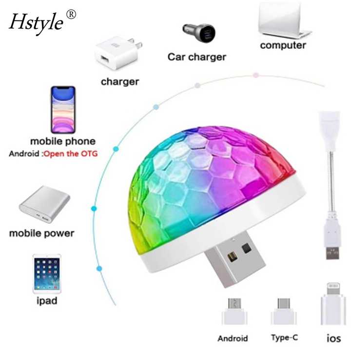 USB Mini Disco Light Party Lights Ball Sound Activated Halloween Disco Ball Stage Lights ...