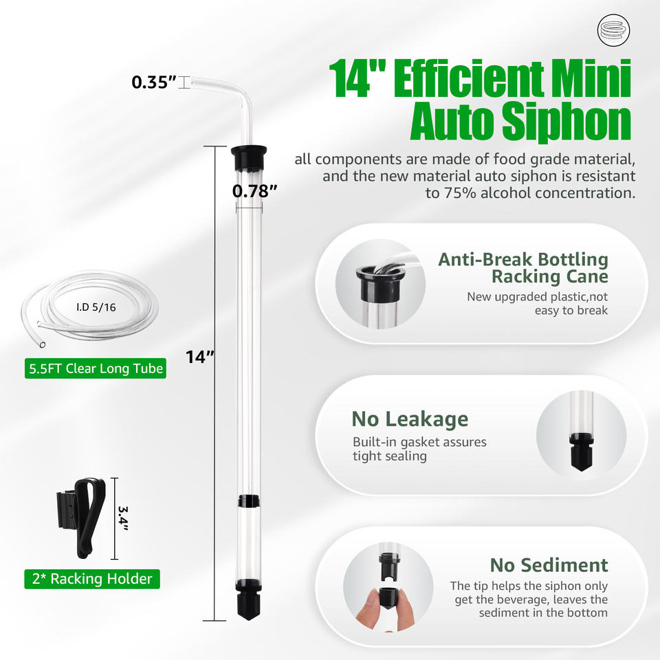 New Bottling Auto Siphon with Brush, 14" Long Mini Auto-Siphon for 1 ...