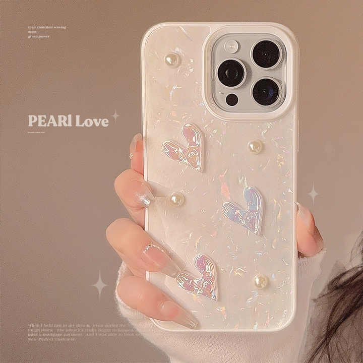 Korean Cute DIY Design 3D Love Heart Pearl Solid Color Conch Shell PC ...