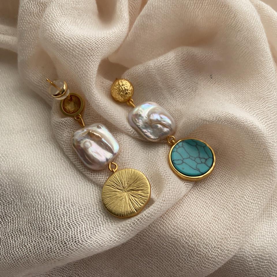 Elegant square Natural Baroque Pearl Drop Earrings 22K Gold Plated ...