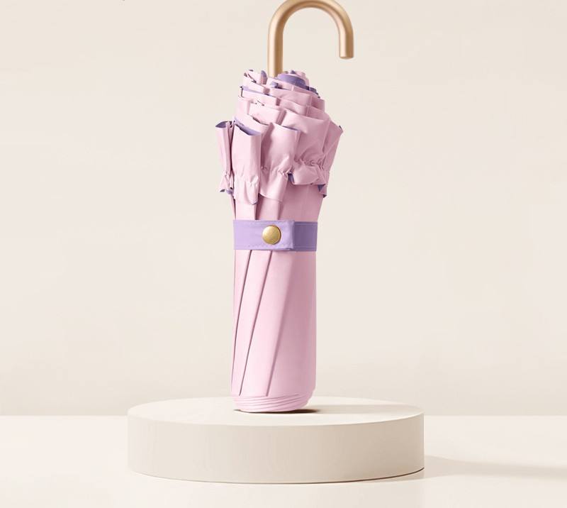 Travel Folding Umbrella with Golden Hook-Shaped Handle Portable UPF 50 ...