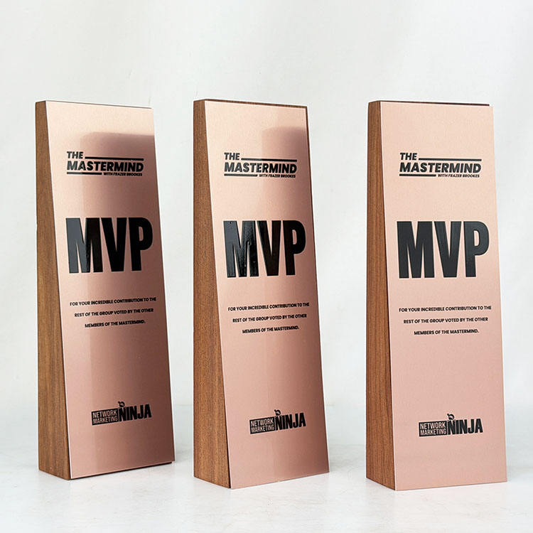 Rose Gold Aluminum Plate Wooden Trophy Award Customize Wooden Trophy ...