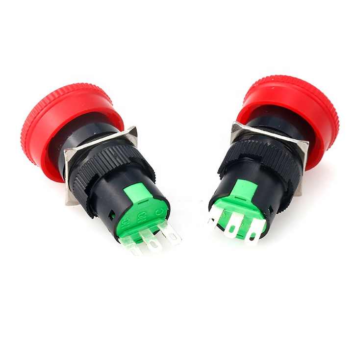 LA16-11ZS 16mm Plastic Self-Locking Rotary Emergency Stop Button 3 Pin Opening 250V Max. Voltage ...