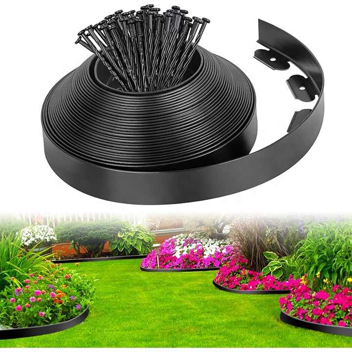 10m Garden Plastic Landscape Edging Roll No-Dig Lawn Border Kit with 30 ...