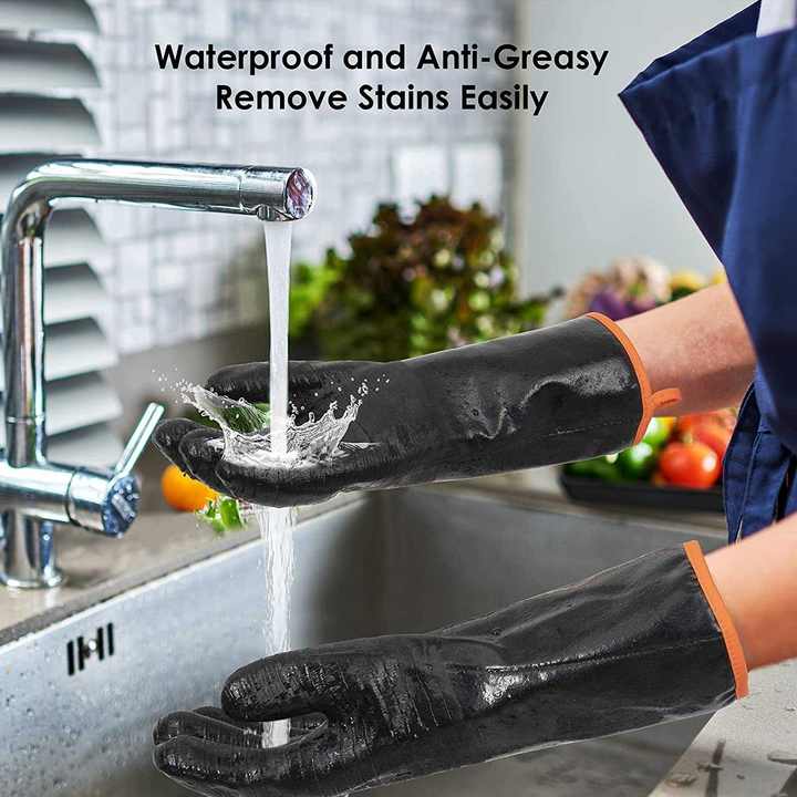 932 F Heat Resistant Barbecue Cooking Gloves Neoprene Coating Grill ...