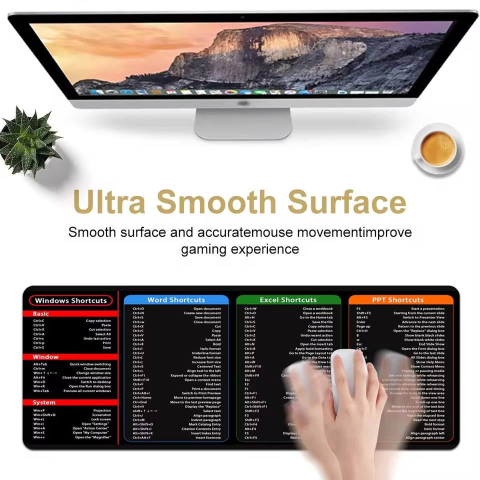 Large Office Excel PPT Shortcut Mouse Pad - Smooth Rubber Base, Custom ...