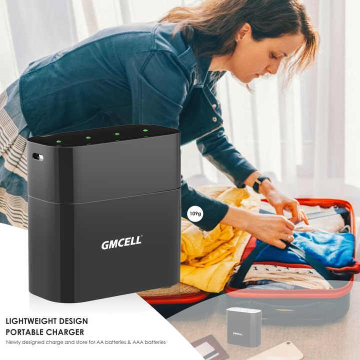 GMCELL 5V 2A AA & AAA 1.5V Li-ion Battery Charger Box USB-C 15W 8 Slot AA Rechargeable AA ...