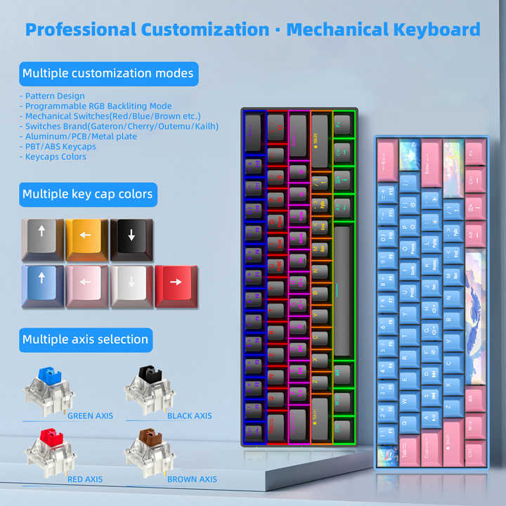 Professional Mechanical Keyboards Custom Keycap 61 Keys 60% Wired ...
