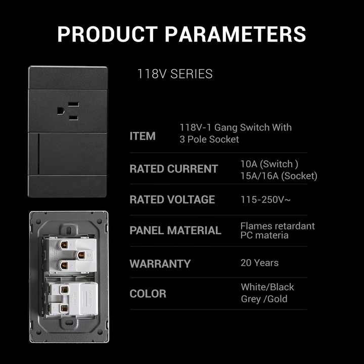 Tamper Resistant 3 Pole Socket with 1 Gang 1 Way 2 Way Switch South ...