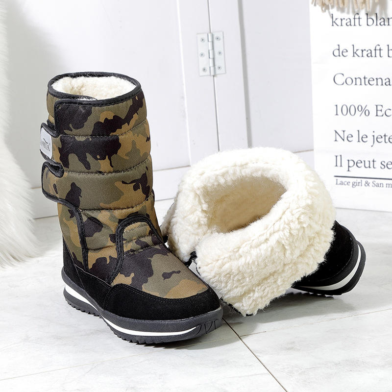 Unisex Snow Boots Black Camouflage Waterproof Lightweight Mid-Calf ...