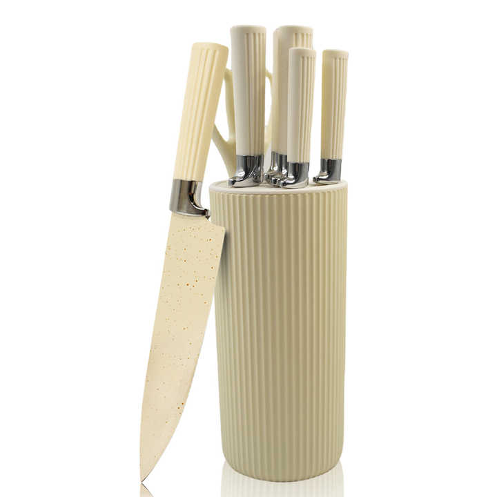 2025 New 7 Piece Edible Grade Nonstick Coated Kitchen Knife Set Beige ...