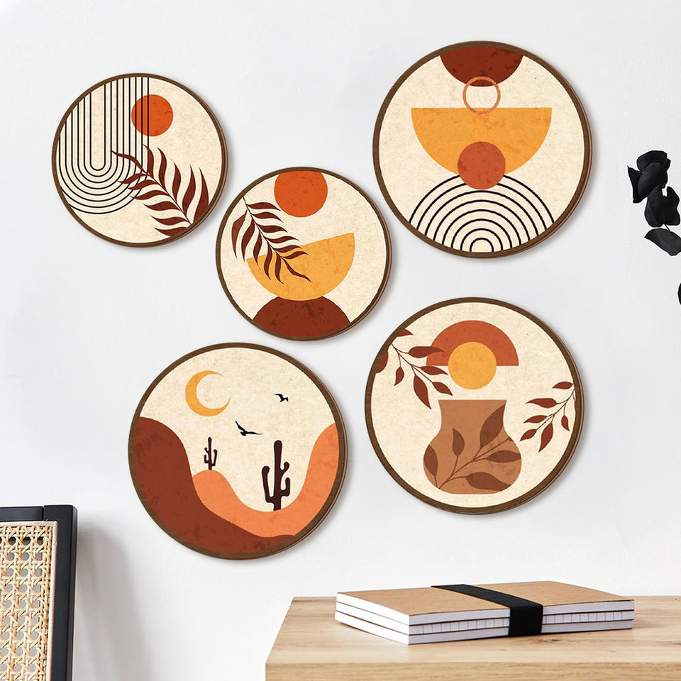 Cross Border Bohemian Round Wooden Geometric Leaf Cactus Blade Bird ...