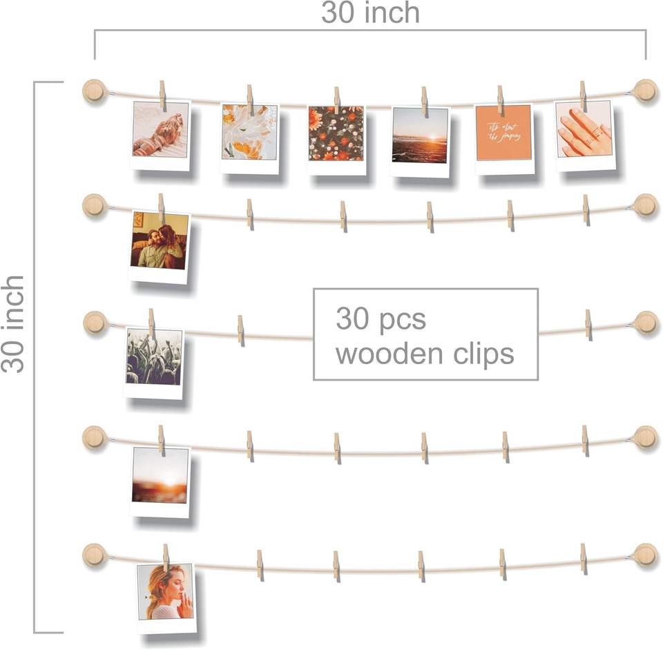 Wood Hanging Photo Display Sculptural Picture Frames Collage 5 Strings ...