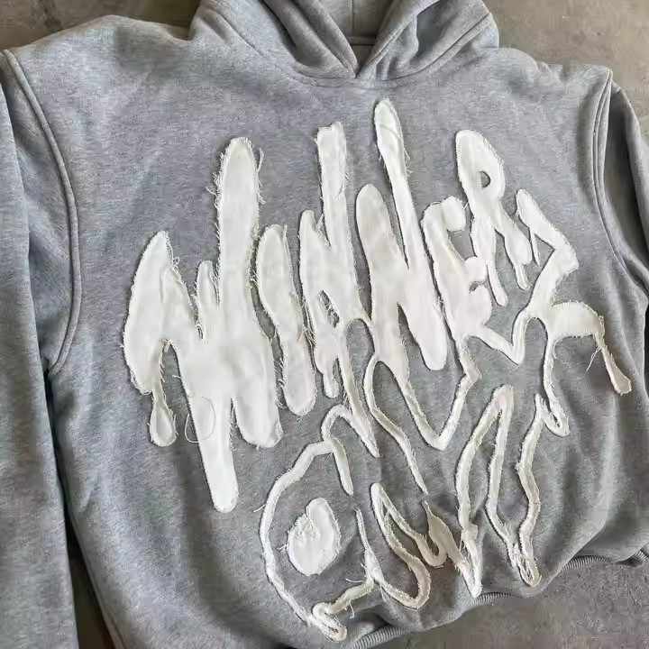 Men's 100% Cotton Distressed Patch Hoodies with 3D Embroidered Zipper ...