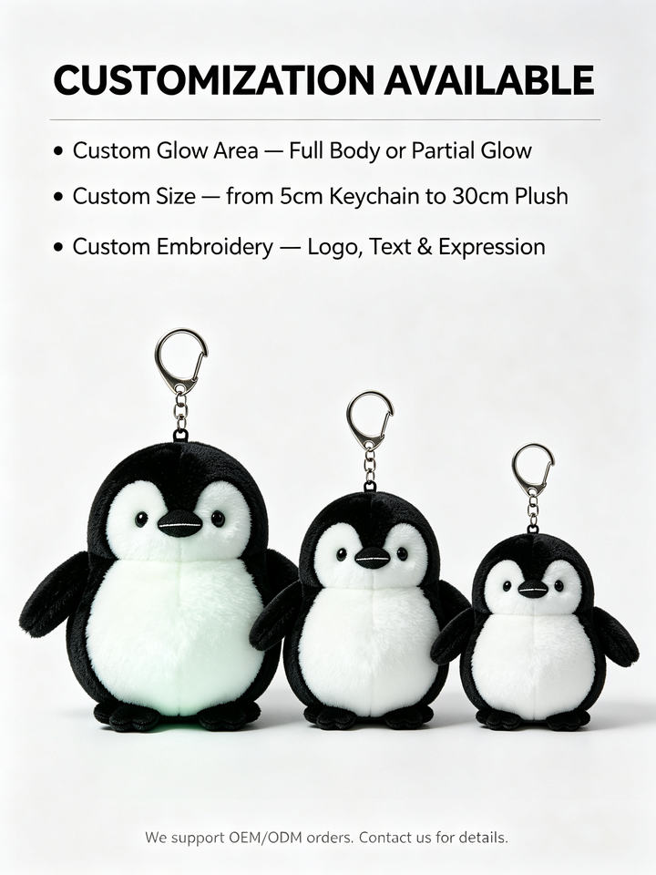 Eco Fluorescent-Free Luminous Penguin Plush Keyring Safe Mini Stuffed ...