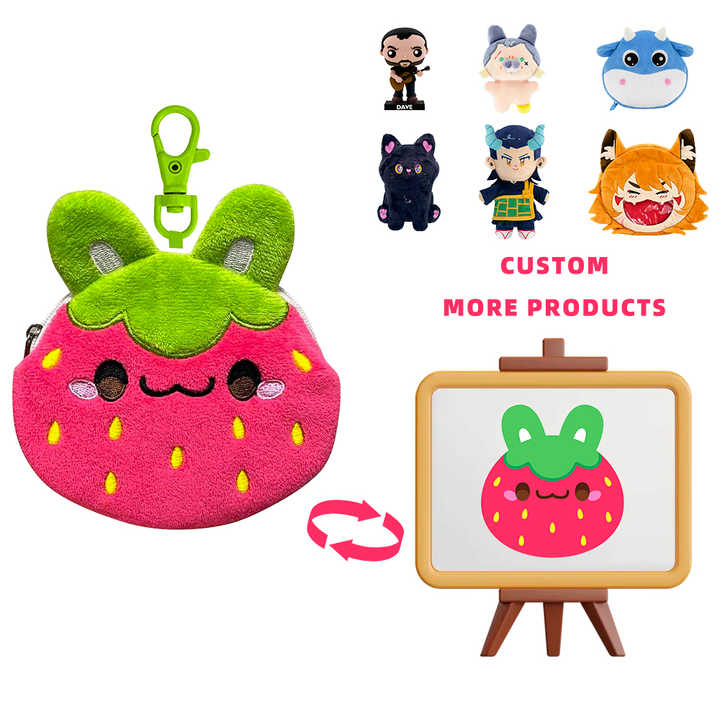 Custom Strawberry Plush Zip Coin Purse - Unisex Accessory