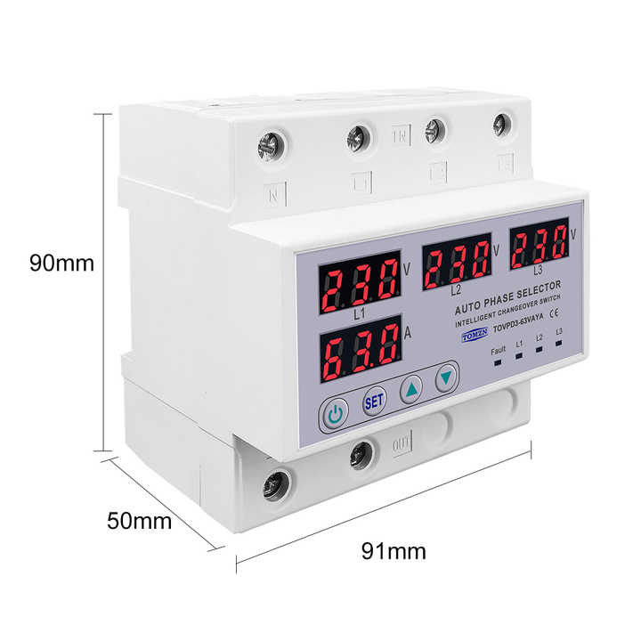 63A TOMZN 3 Phase Phase Selector with over and under Voltage Protection