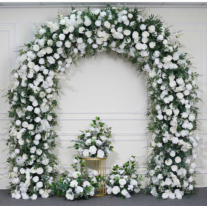 Luxury Wedding Backdrop Flower Stand White Rose Green Plant Leaf Floral ...