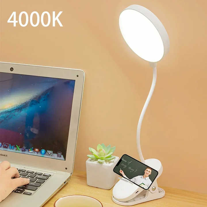 Desk Lamp USB Rechargeable Table Lamp With Clip Bed Reading Book Night ...