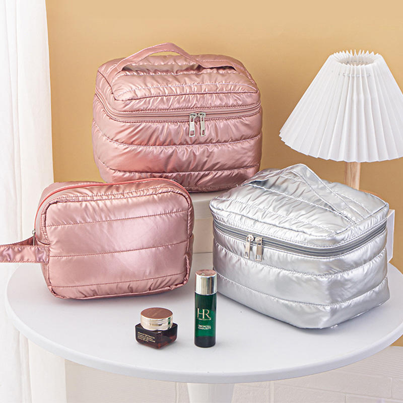 New Fashion Portable Square 3 Pcs Quilted Cosmetic Zipper Bags Soft ...