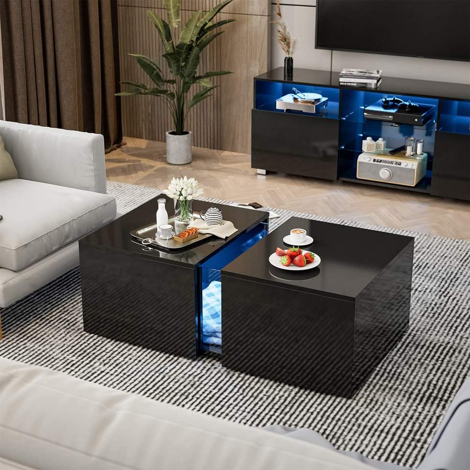 Modern Highlight Coffee Table with Retractable Hidden Compartment and ...