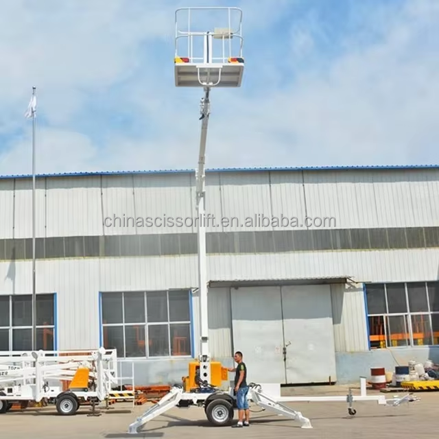 Extending Aerial High Leveling Towed Trailed Boom Lift with Safety ...
