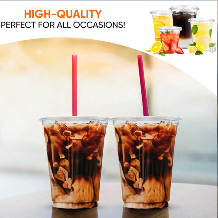 Custom Logo Clear PET PP Drink Bubble Tea Disposable Plastic Cups Coffee 14oz 16oz 20oz 24oz Cup ...