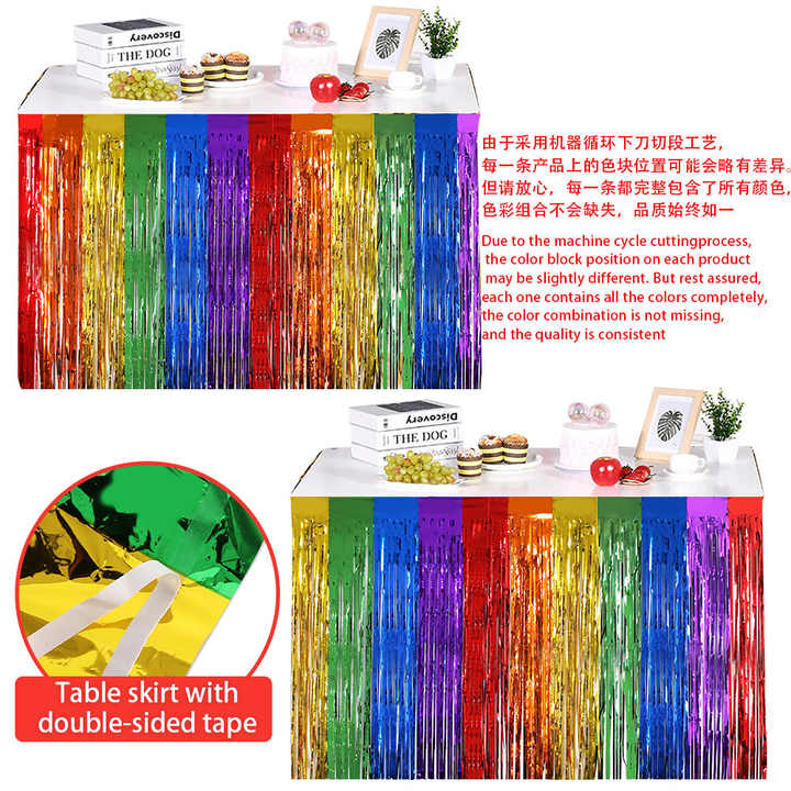 110" X 30" LGBT Rainbow Metallic Foil Fringe Tinsel Tulle Table Skirts ...
